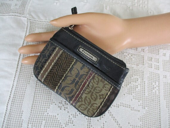 Vintage Fossil Black Leather & Signature Fabric ID Wallet Coin | Etsy