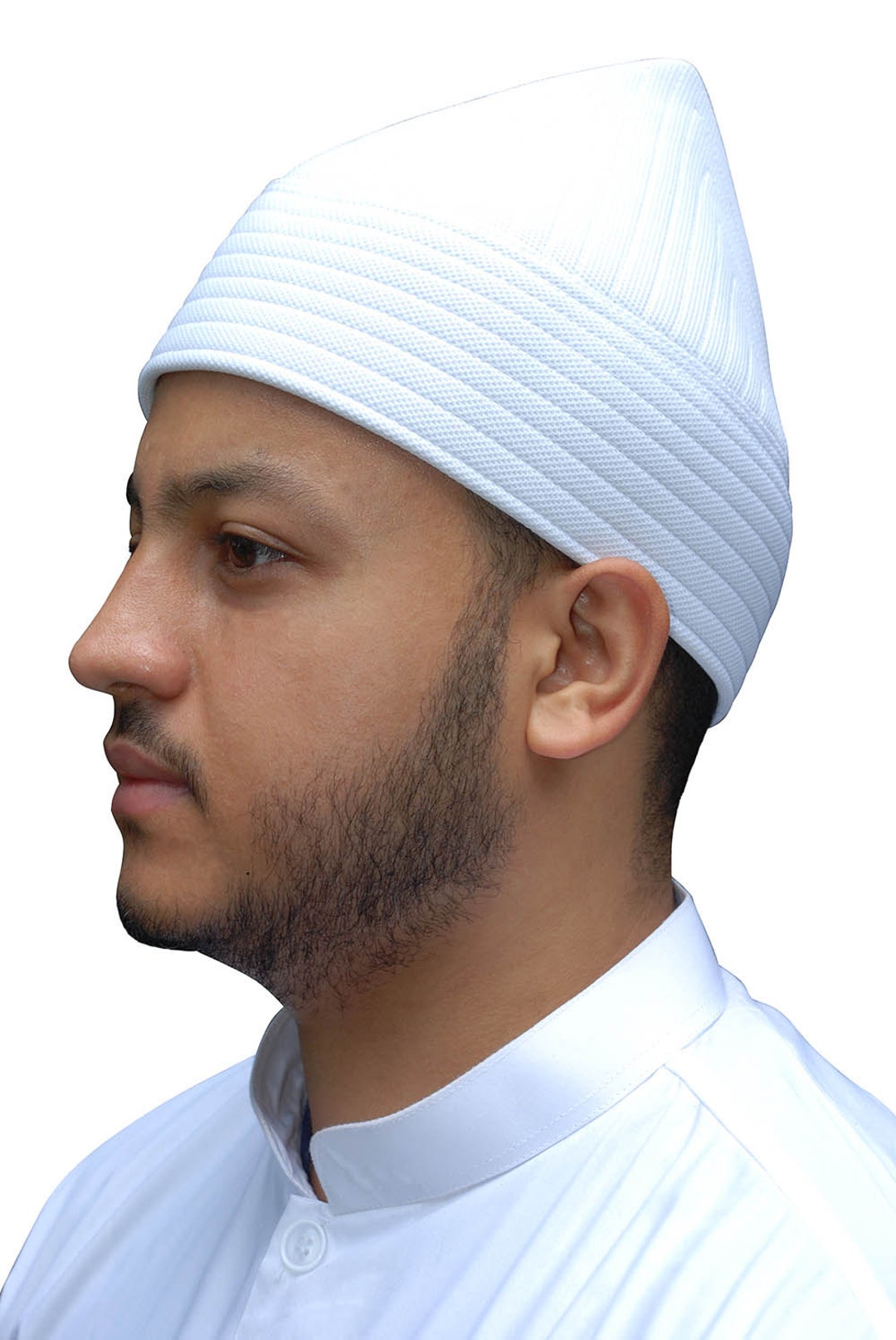 White Naqshbandi TAJ Semi-rigid Soft Padded Handcrafted Tall Pointed ...