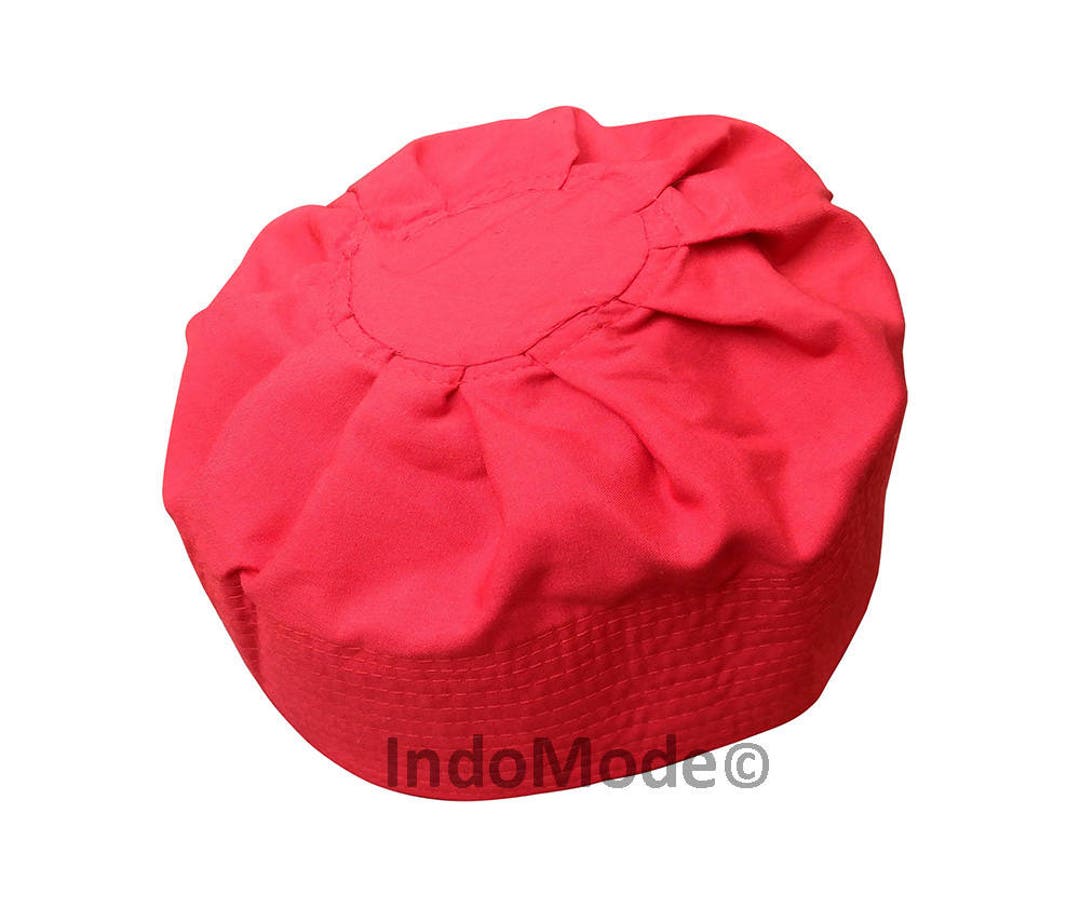 Buy RED Pleated-top Solid Color Soft Sturdy Fabric Kopiah Kufi Prayer ...