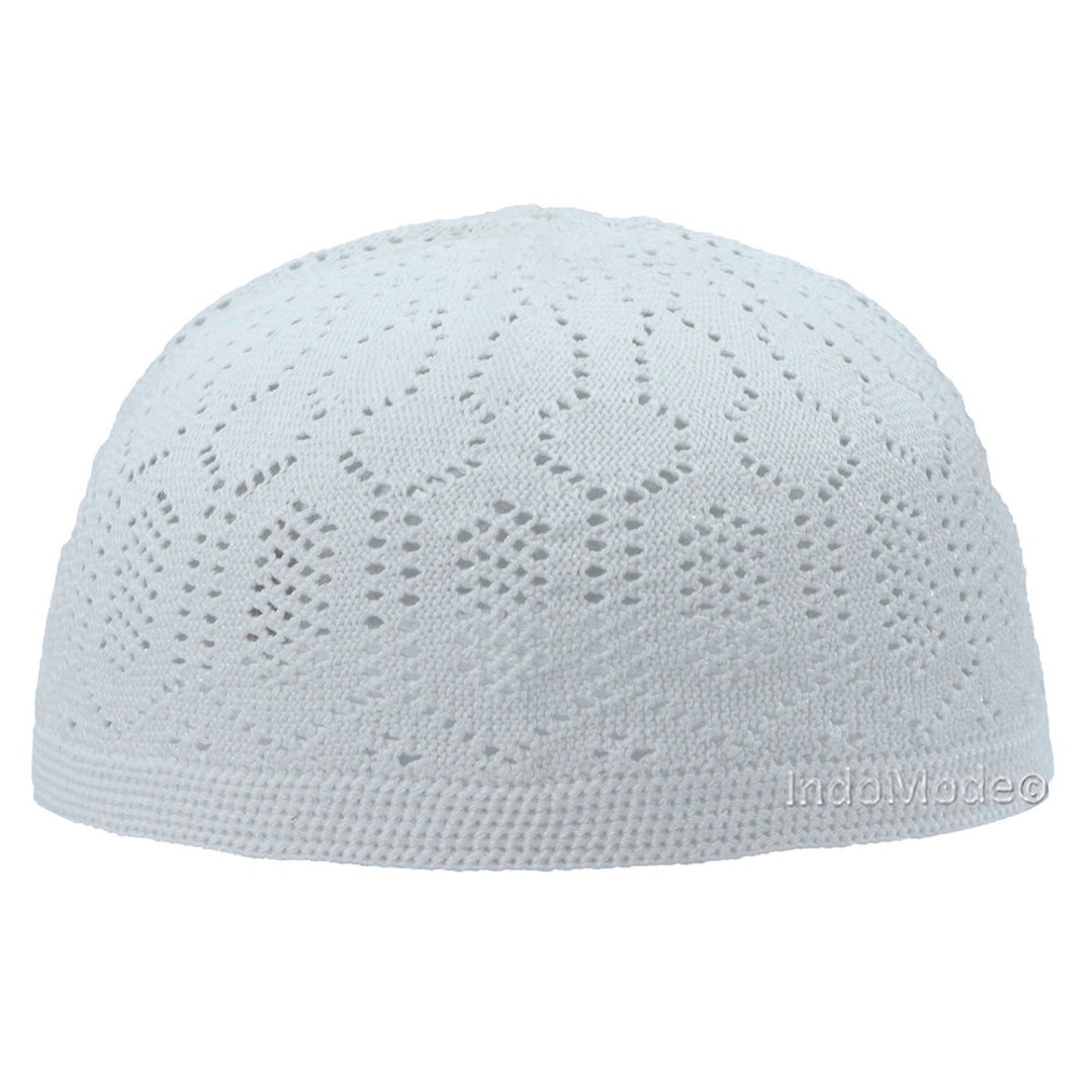 White Islamic Kufi Skull Cap Cotton Open-knit Turkish-style Prayer Hat ...