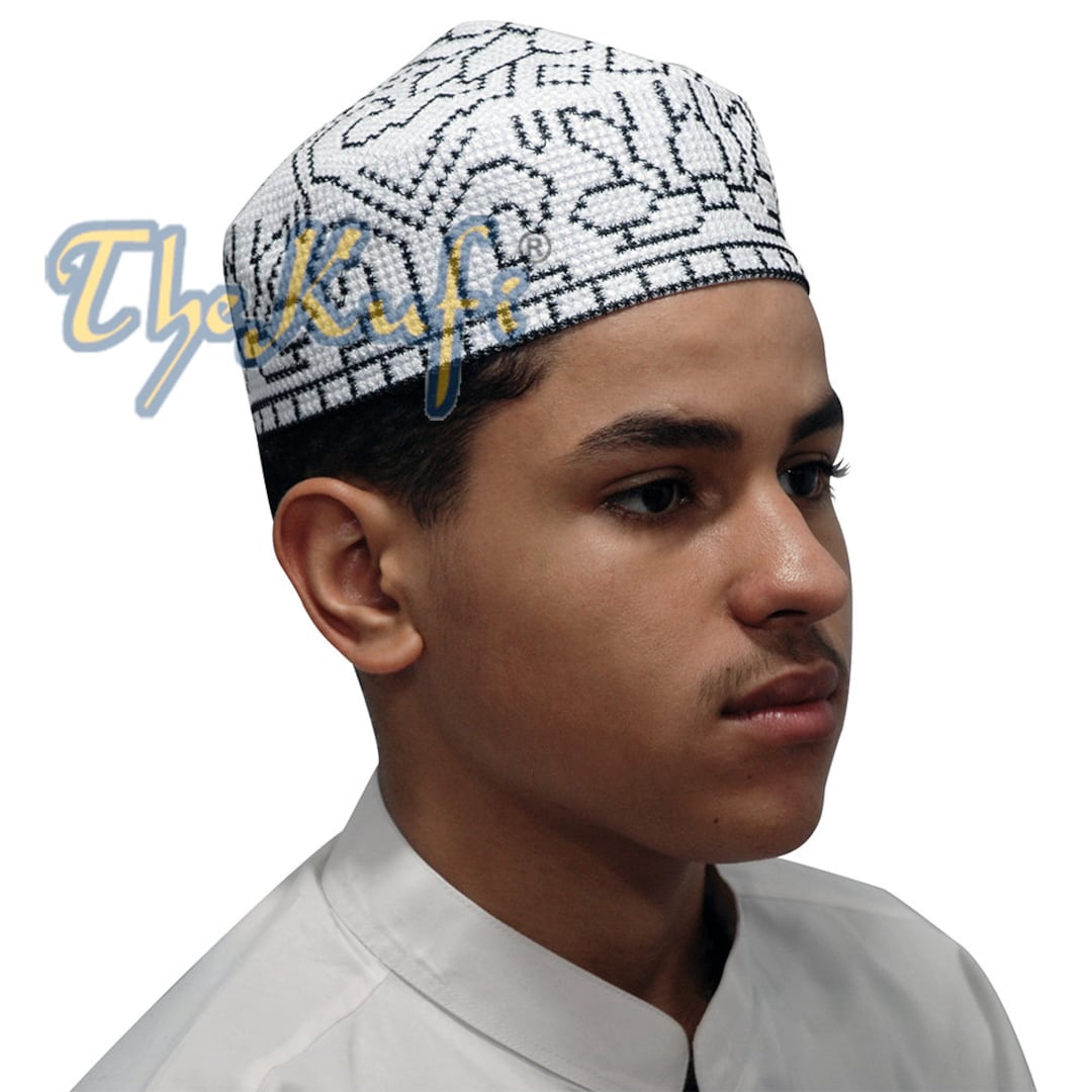 Islamic Embroidered White Orchid Pattern Pakistani Style Topi Tupi ...