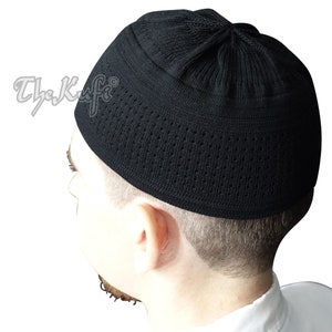 Muslim Black Kufi Skull Cap Soft Cotton Stretch-knit Islamic Prayer Hat ...