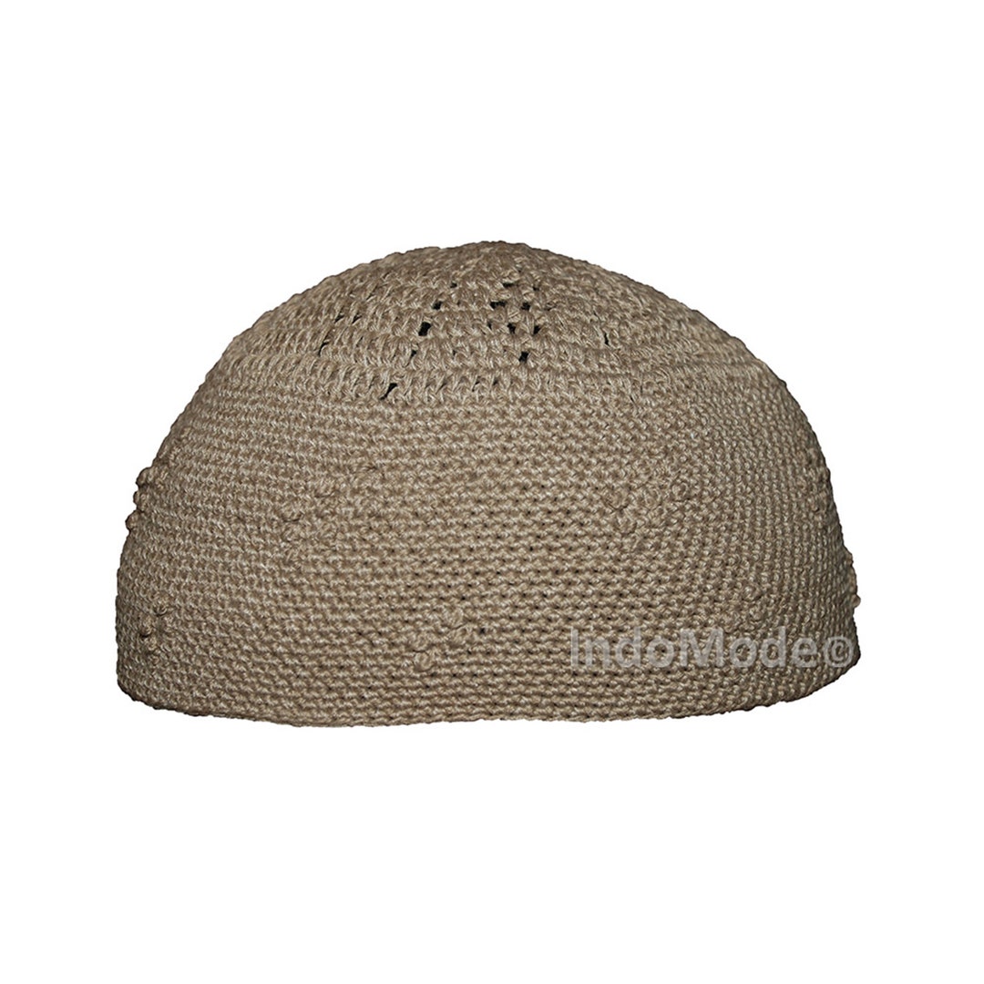 Light Khaki Muslim Skull Cap Crochet Knot Design Islamic Kufi Hat ...