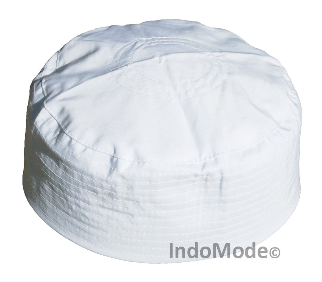 Muslim Kufi Hat Plain White Topi Turkish-style Flat Simple Stitch ...