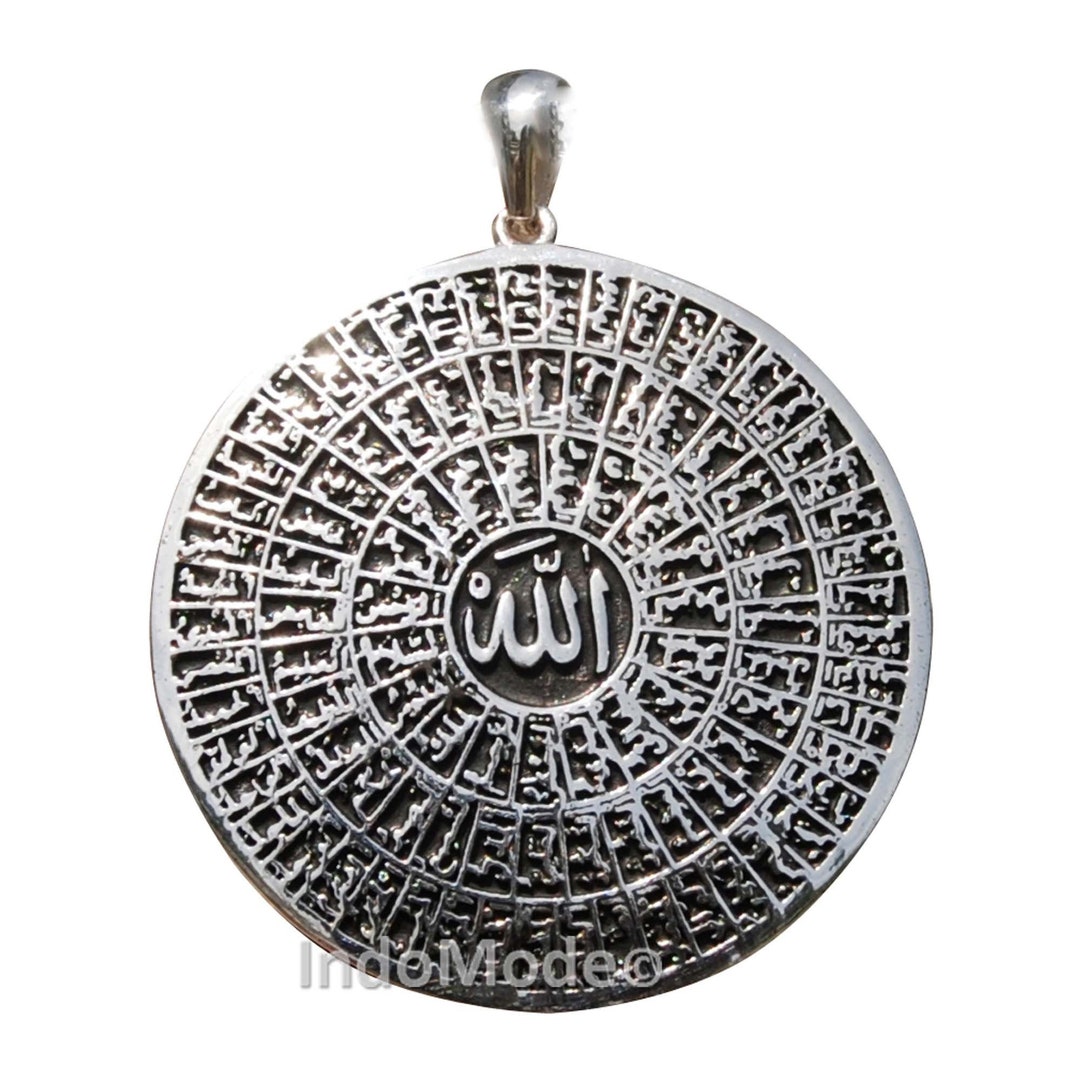 Round Silver Cast Unique Shiny Oxidized Shiny 99 Names of Allah Turkish ...