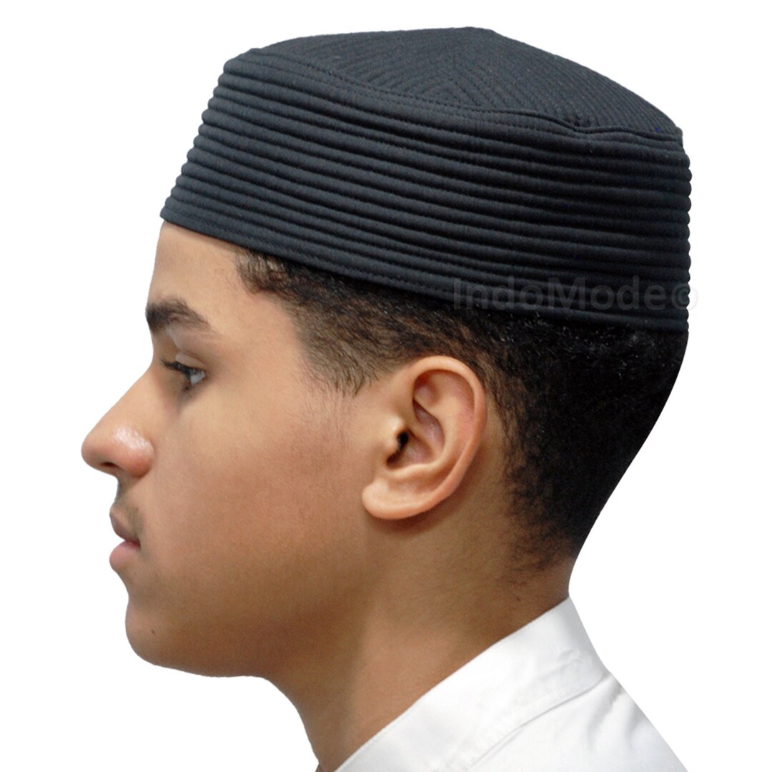 Islamic Prayer Hat Wardrobe Black Padded Kufi Cap Straight-stitch Soft ...