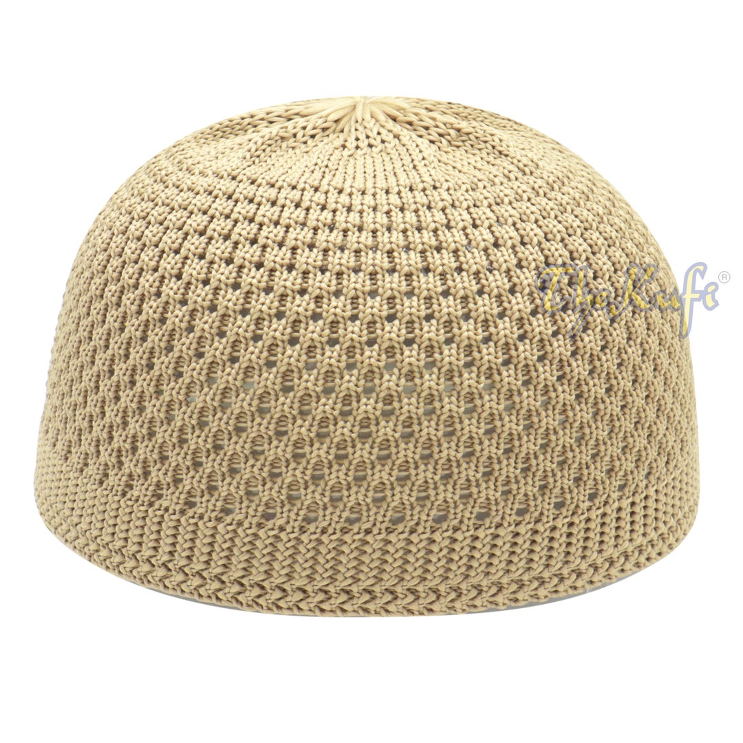 Coffee Kufi Cap Open-weave Nylon Knit Stretchy Headcover Hat Skull ...