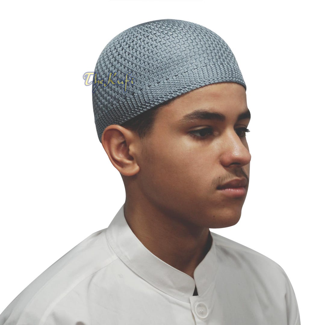Islamic Gray Kufi Skull Cap Soft Comfortable Open-weave Nylon Knit ...