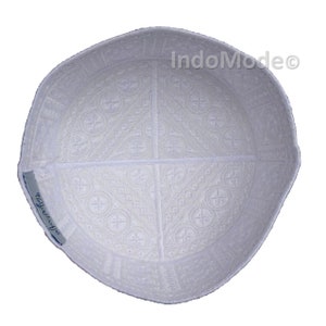 White Pakistani-style Round Entricately Rigid Embroidered Muslim Kufi ...