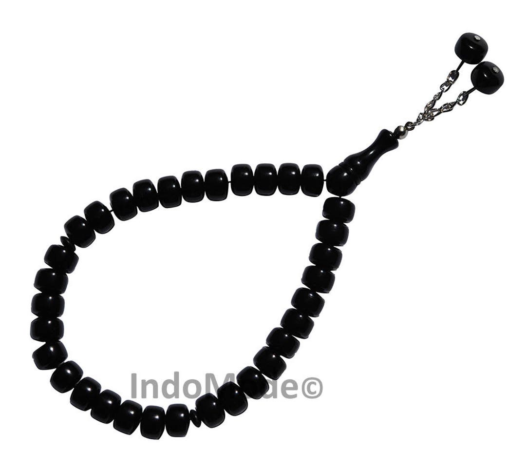 Black Monomer Islamic Tasbih Sibha With 33-beads Flat Barrel Shape ...