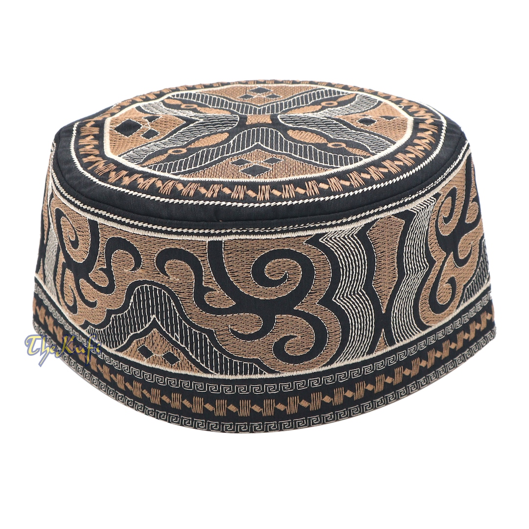 Muslim Kufi Hats Tall Omani Arab African-style Hat Embroidered Black ...