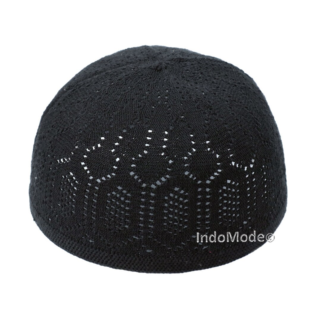 Islamic Skull Kufi Cap Black Cotton Open-knit Turkish-style Prayer Hat ...