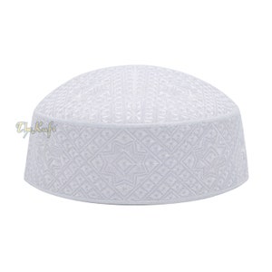 Pakistani Muslim Kufi Topi Hats White Machine Embroidery Diamond Motif ...