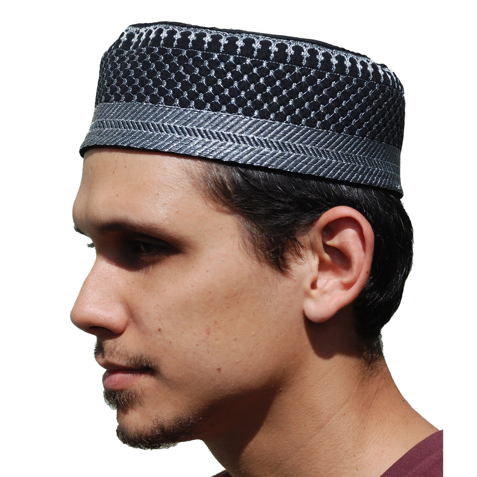 Black Metallic Silver Thread Islamic PRAYER HAT Padded Quilted - Etsy