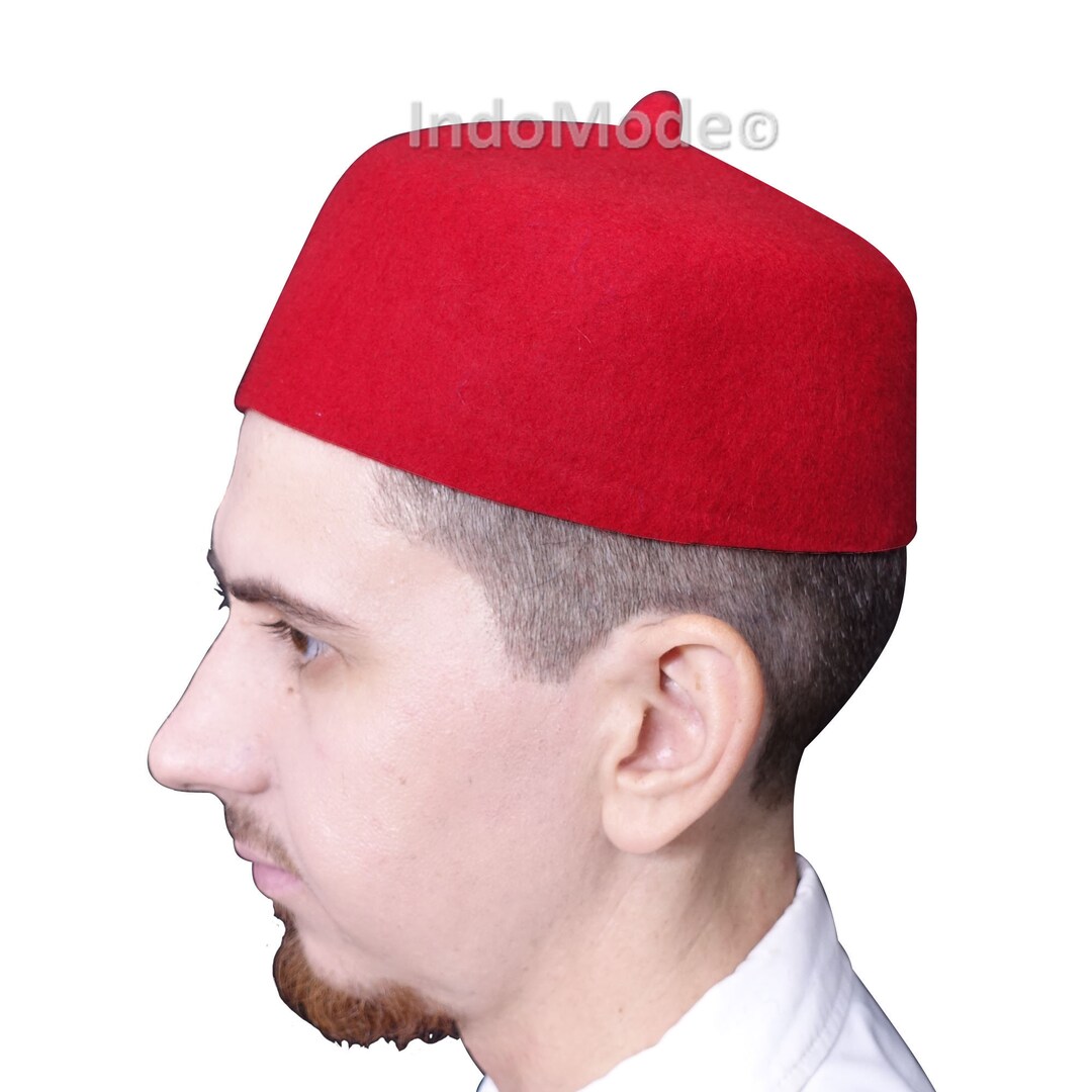 Muslim Fez Kufi Hat Red 100% Wool Felt Moroccan-style Islamic Head ...