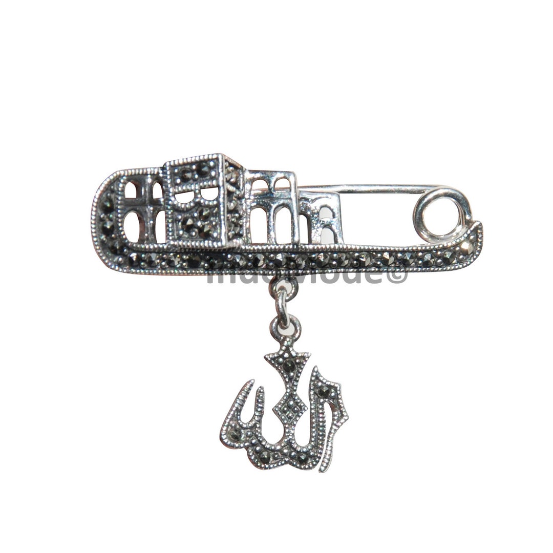 Small Sterling Silver Islamic Scarf Pin or Broach With Allah & Kabah ...