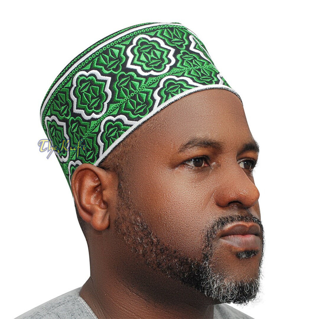 Tall Green White Omani-style African Kenyan Muslim Kufi Hat 4-inch ...