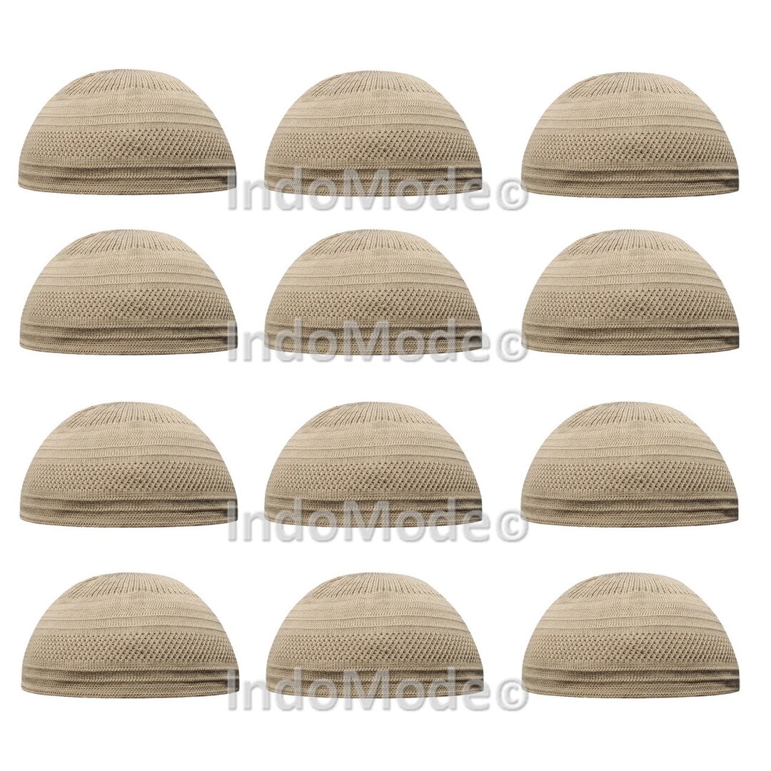 Set of 12 Light Brown Cotton Wholesale Stretch-knit Kufi Soft Islamic ...