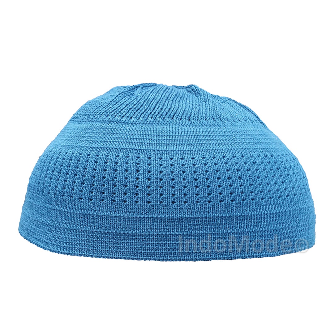 MUSLIM KUFI CAP Teal Blue Soft Cotton Stretch-knit Head Cover Hat Skully Skull Prayer Tupi Topi ...