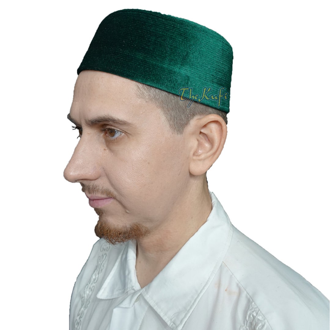 Muslim Kufi Hats Dark Green Rigid Velvet Kufi Formal Turkish and ...