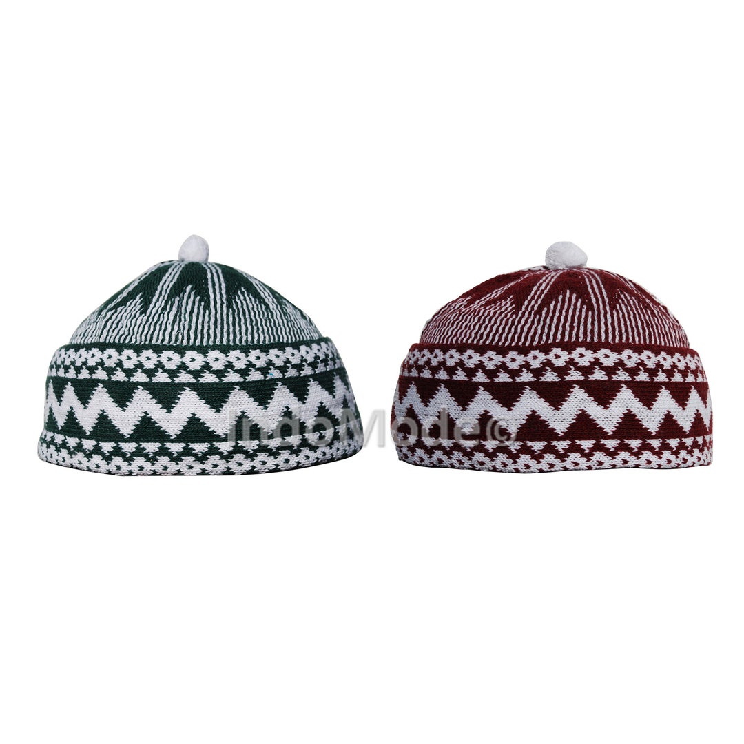 Set of 2 Original Cotton-blend Stretchy Zigzag Design Beanie Kufi Soft ...