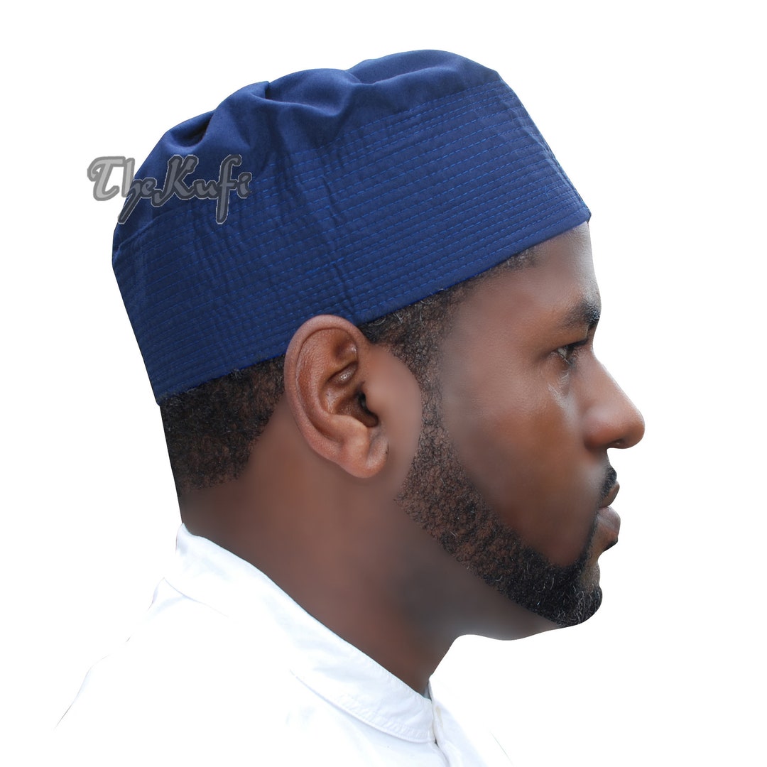 Royal Blue Tall Pleated-top Fabric Islamic Kufi Prayer Hat Made From ...