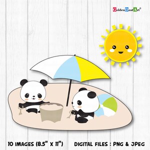 Summer Fun Clip Art, Summer Clipart, Fun in the Sun, Kawaii Panda ...
