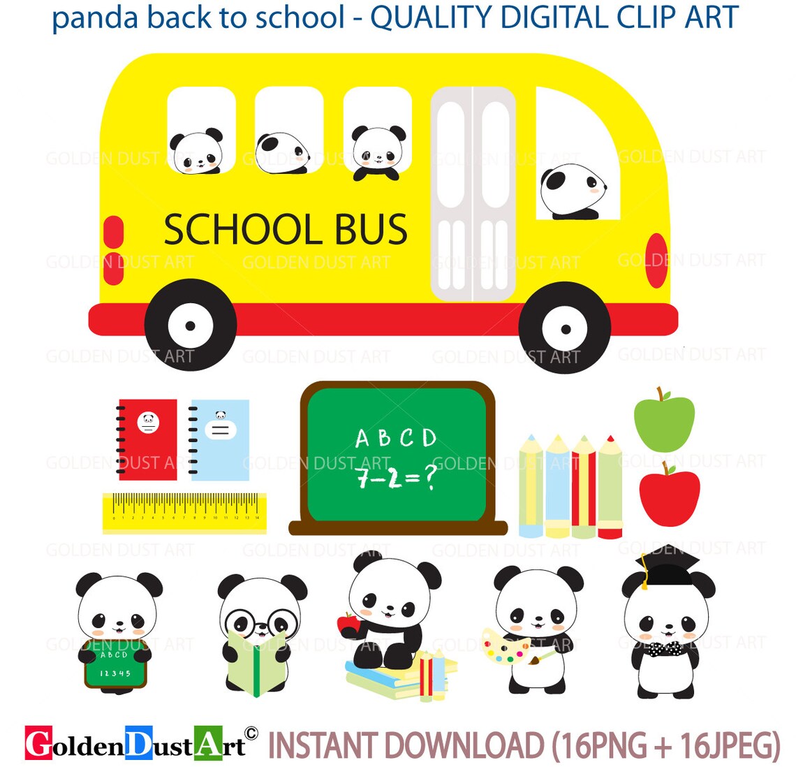 Back To School Clipart Panda Back To School Kawaii Back To | Etsy