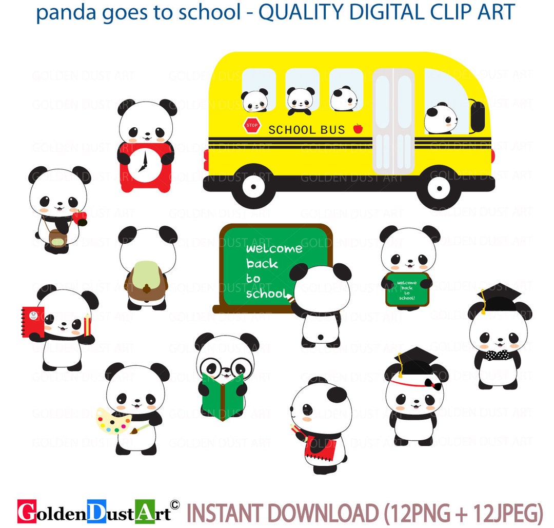 Panda Back to School Back to School Clip Art School Supplies - Etsy