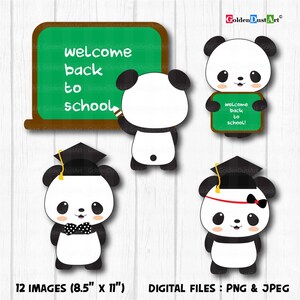 Panda Back to School, Back to School Clip Art, School Supplies Clipart ...