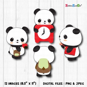 Panda Back to School, Back to School Clip Art, School Supplies Clipart ...