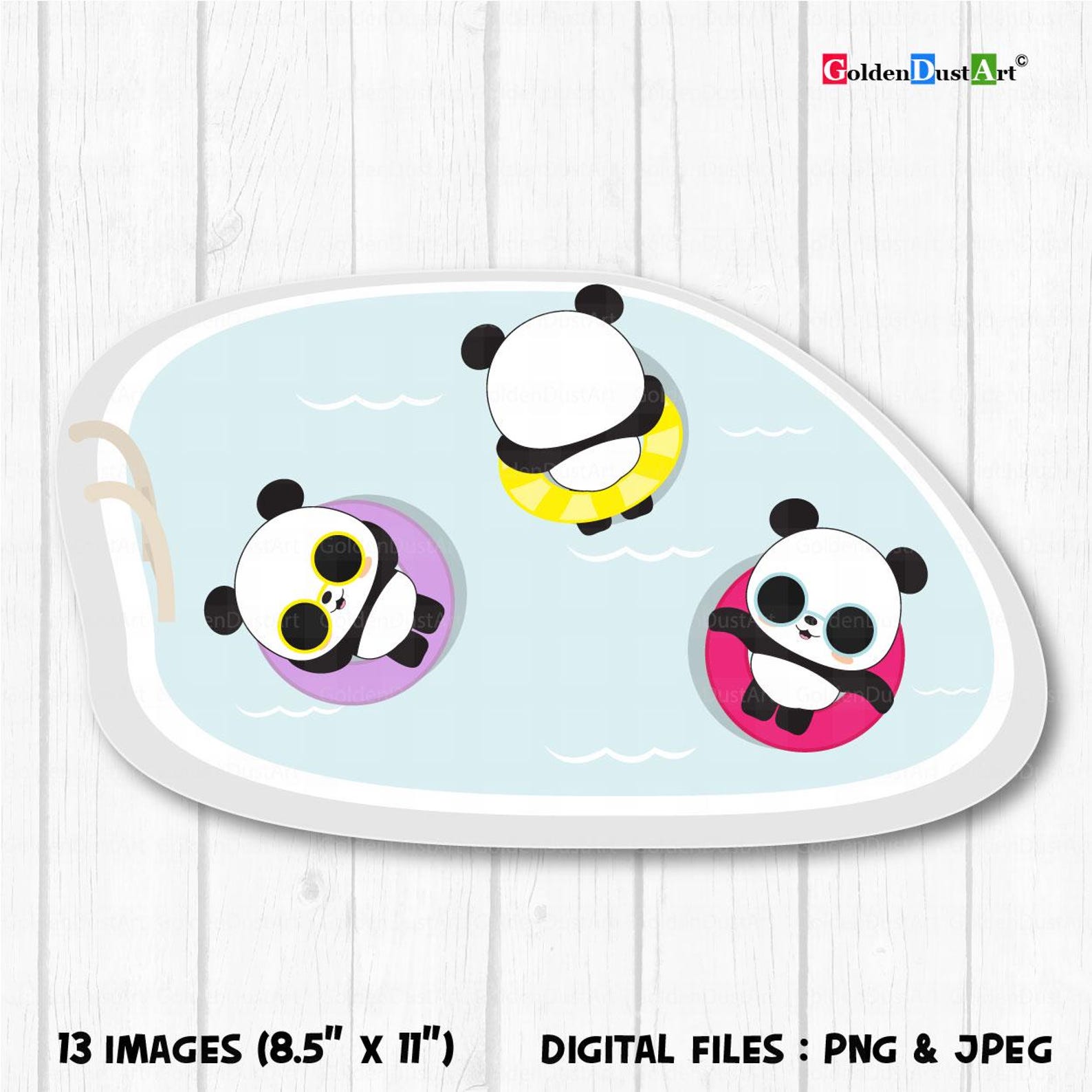 POOL Party Clipart, Summer Party Clipart, Summer Clipart, Kawaii Panda ...