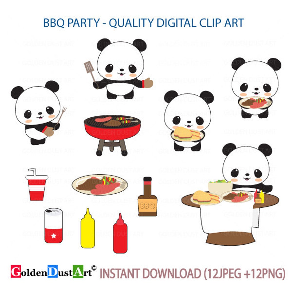 BBQ Party Clipart Bbq Clipart Grill Clipart Kawaii Panda - Etsy