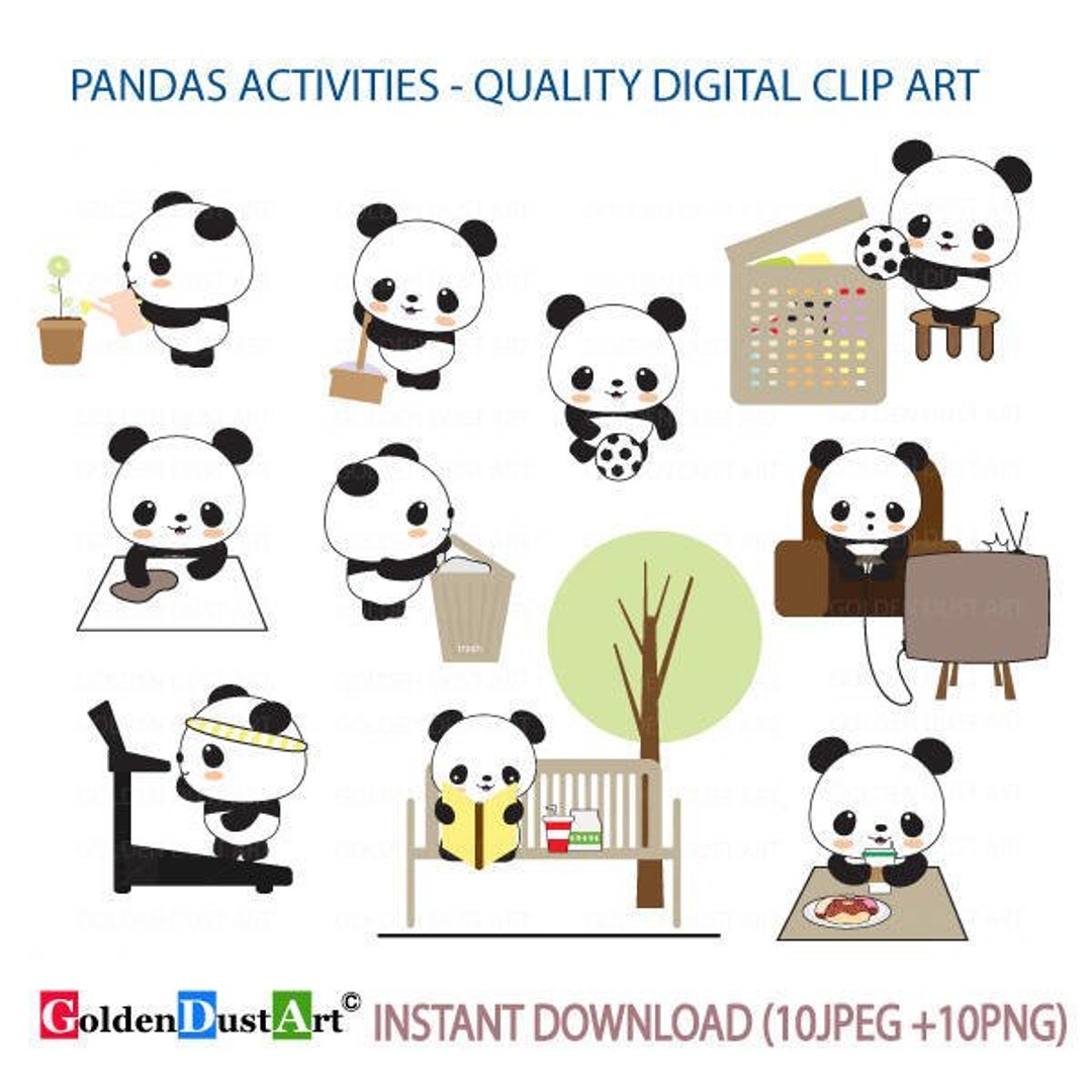 Pandas Activities Clipart Daily Routines Panda Planning - Etsy
