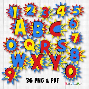 Superhero Numbers Clipart, Superhero Alphabet Clipart, Comic Book Font ...