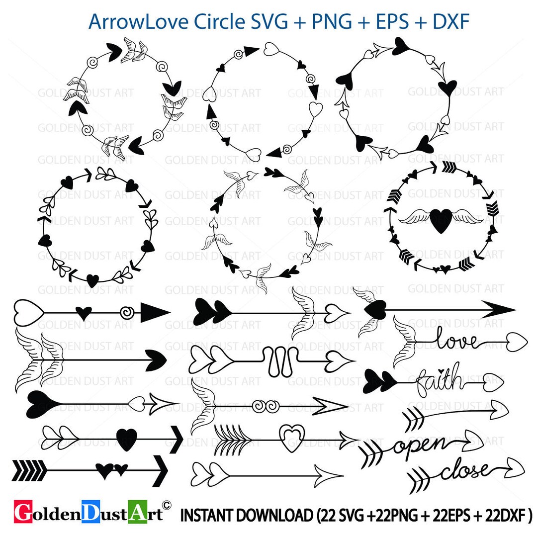Arrow Circle SVG, Arrow Heart Clip Art Set, Arrow Words Svg, Hear Svg ...
