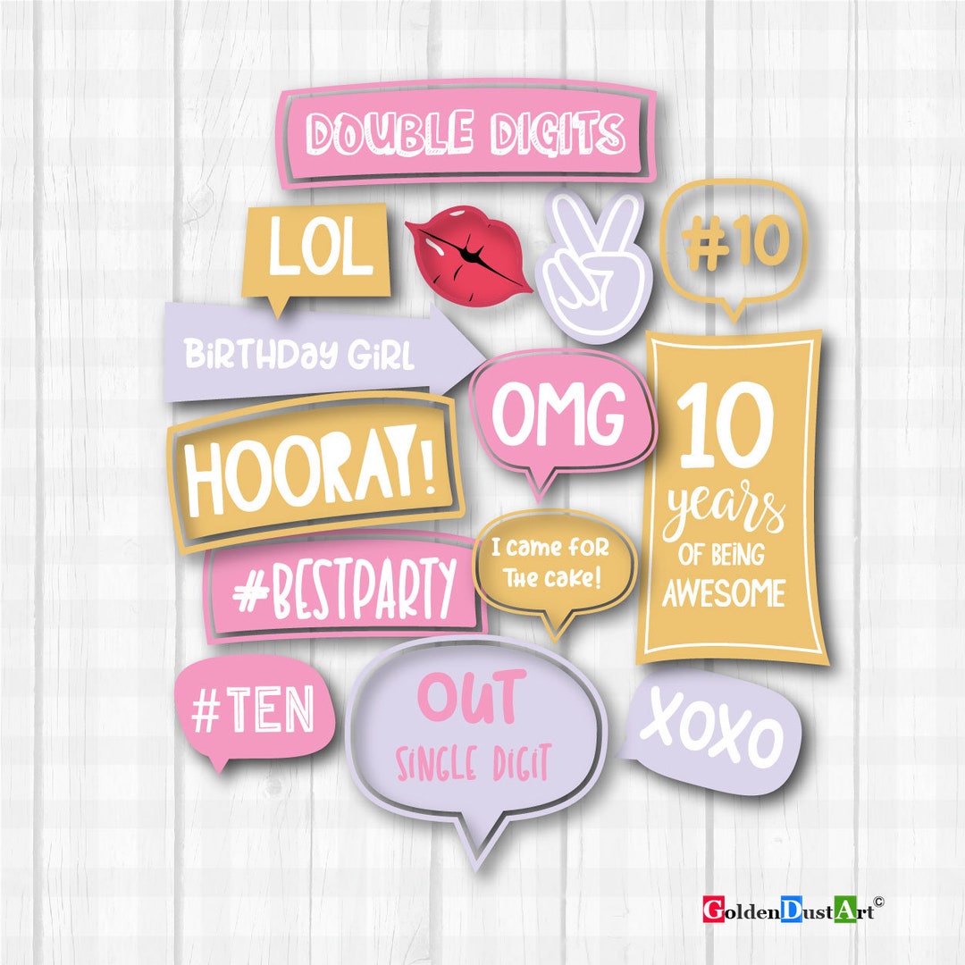 10th Birthday Photo Booth Props, Ten Birthday Party Props, Double ...