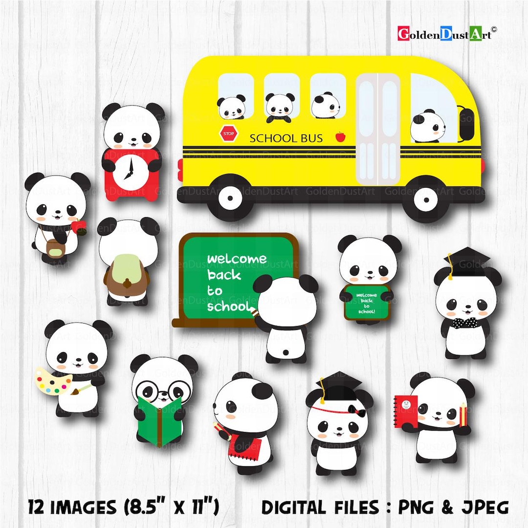 Panda Back to School, Back to School Clip Art, School Supplies Clipart ...