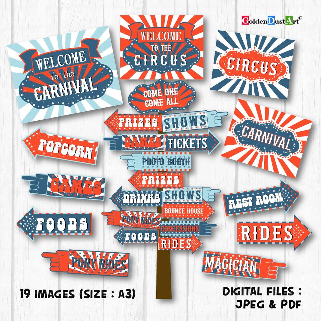 Circus Party Signs, Circus Carnival Signs, Vintage Circus Party Signs ...