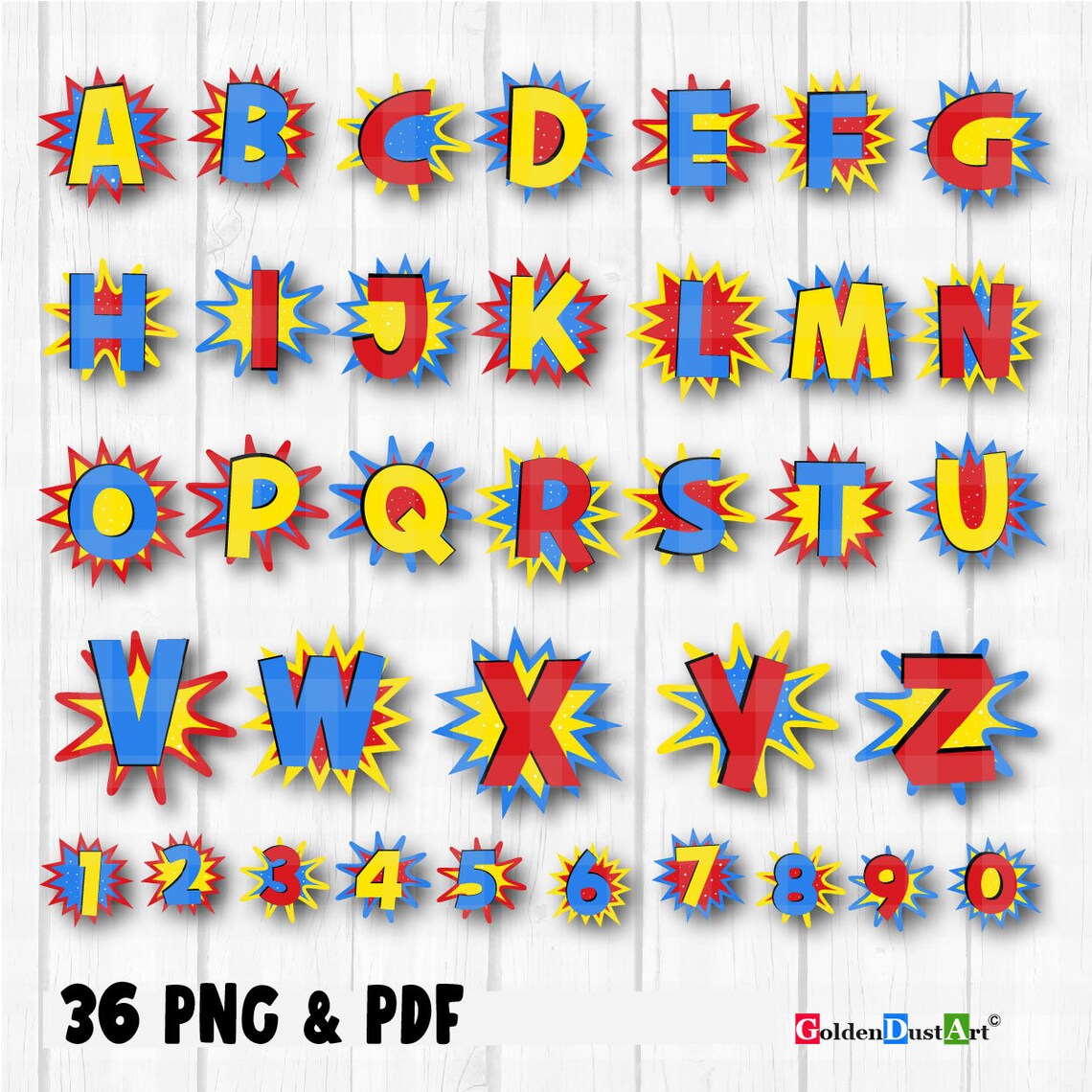 Superhero Numbers Clipart, Superhero Alphabet Clipart, Comic Book Font ...