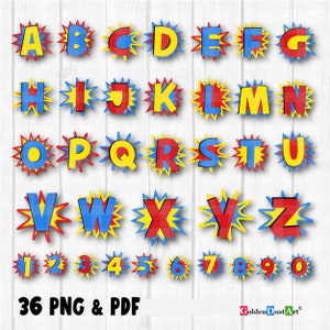 Superhero Numbers Clipart, Superhero Alphabet Clipart, Comic Book Font ...
