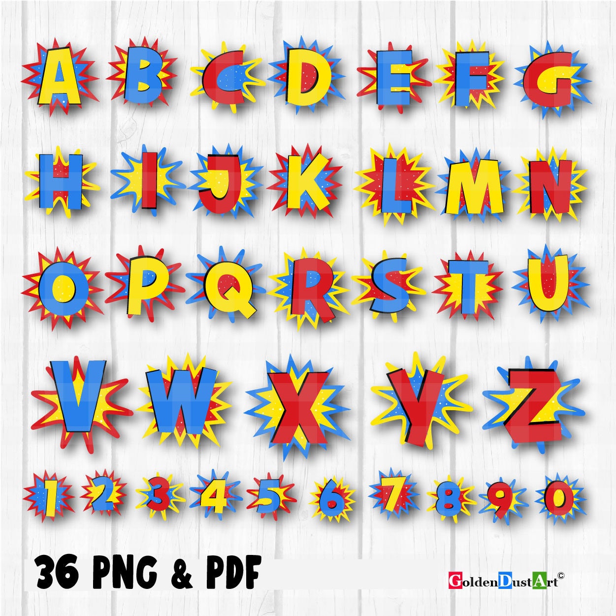 Superhero Numbers Clipart, Superhero Alphabet Clipart, Comic Book Font ...