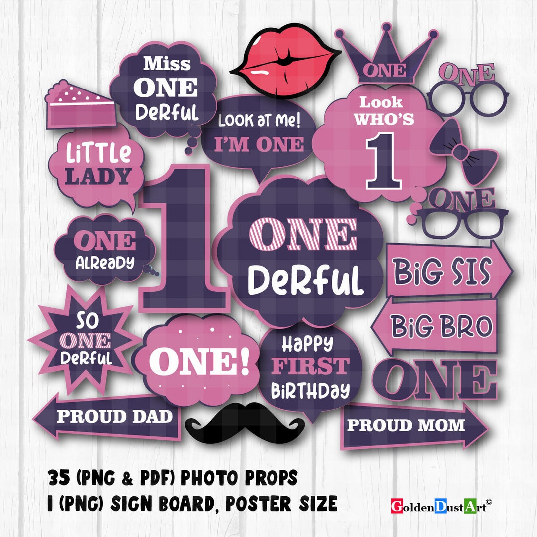 Girl 1st Birthday Photo Booth Props, Girl Birthday Party Props, First ...