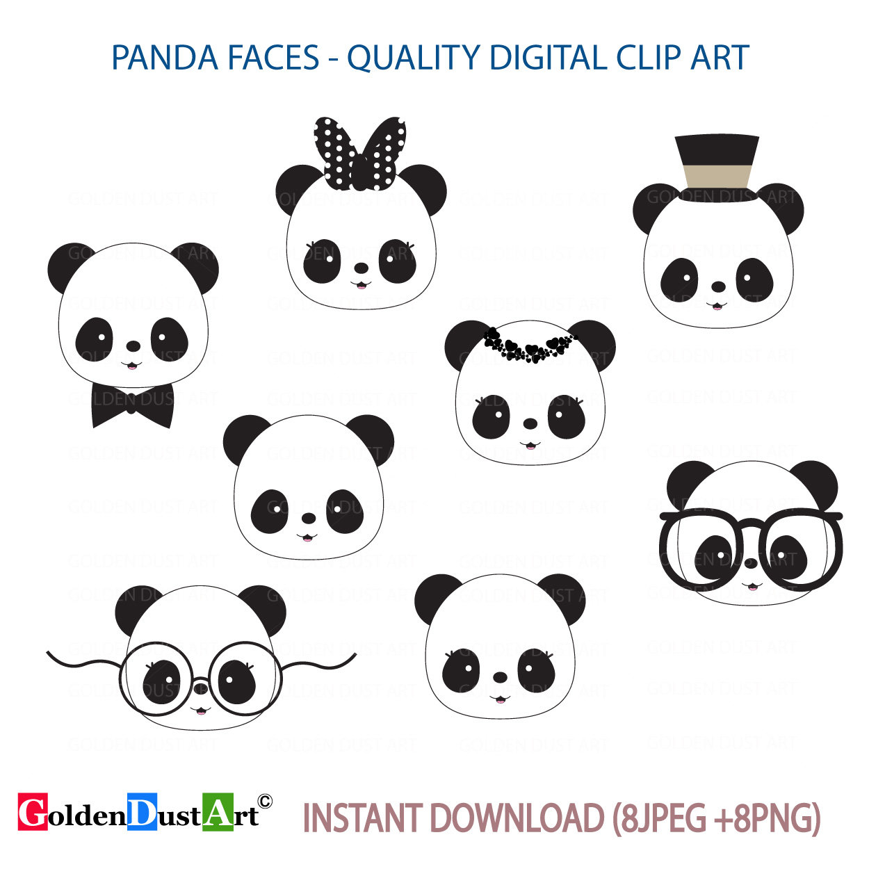 Cute Panda Faces Clip Art Panda Clip Art Panda Faces Kawaii - Etsy Canada