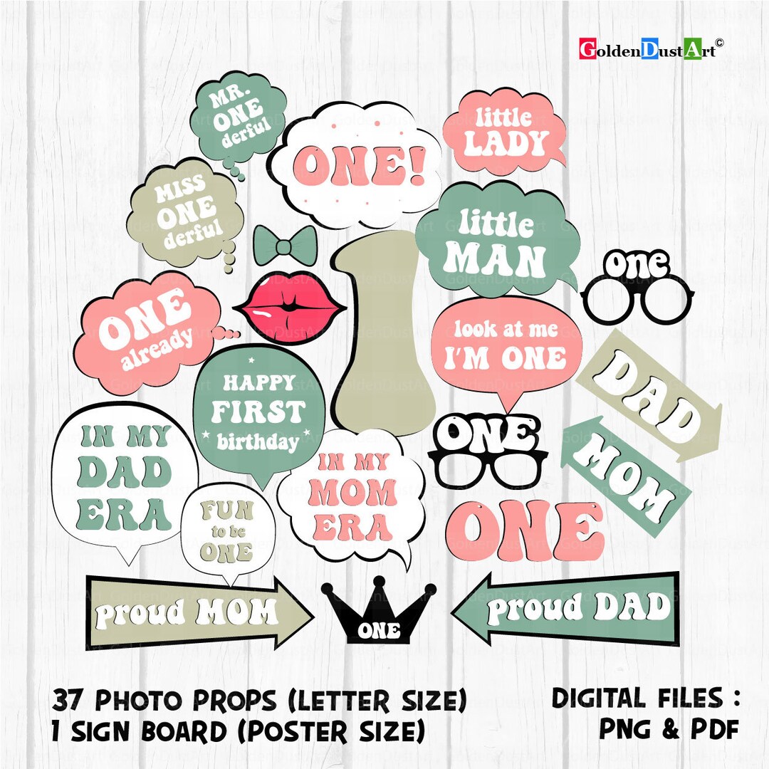 1st Birthday Photo Props, Boy 1st Birthday Photo Booth, Girl 1st ...