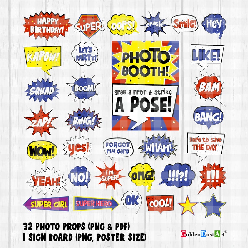 Superhero Photo Booth Props, Superheroes Photo Booth Props, Superhero ...