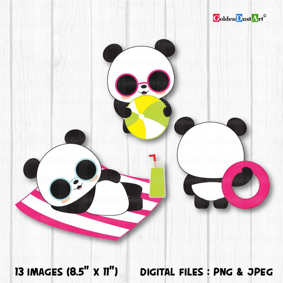 POOL Party Clipart, Summer Party Clipart, Summer Clipart, Kawaii Panda ...