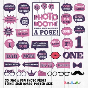 Girl 1st Birthday Photo Booth Props, Girl Birthday Party Props, First ...