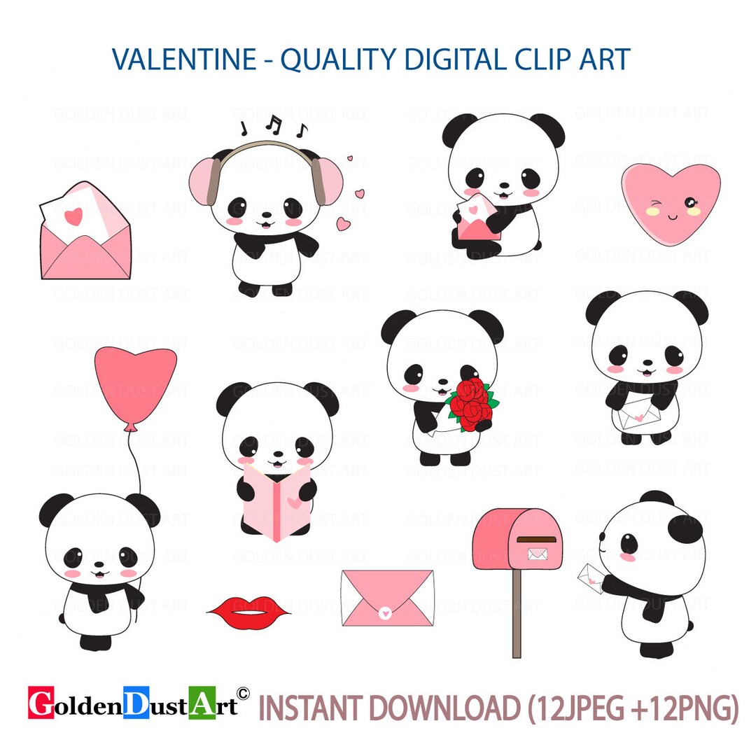 Valentine Panda Clipart Cute Panda Panda in Love Panda - Etsy
