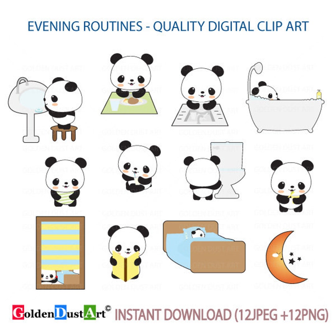 Evening Routines Clipart, Daily Routines, Panda Planning Clipart ...